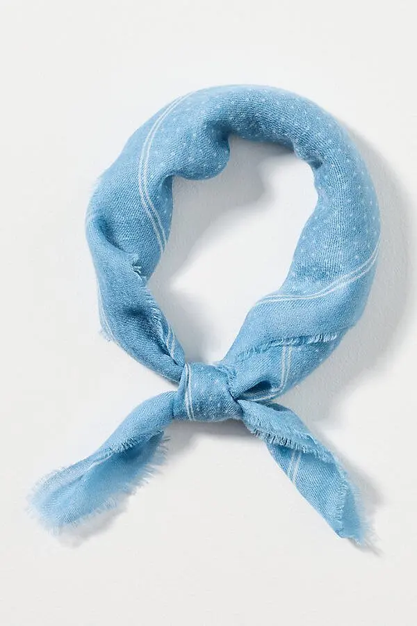 WYETH 100% Cashmere Bandana Scarf - Blue Pattern