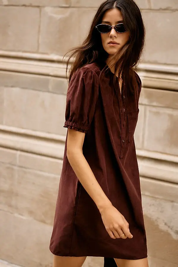 PILCRO Aly 100% Cotton Corduroy Mi Shirtdress - Brown