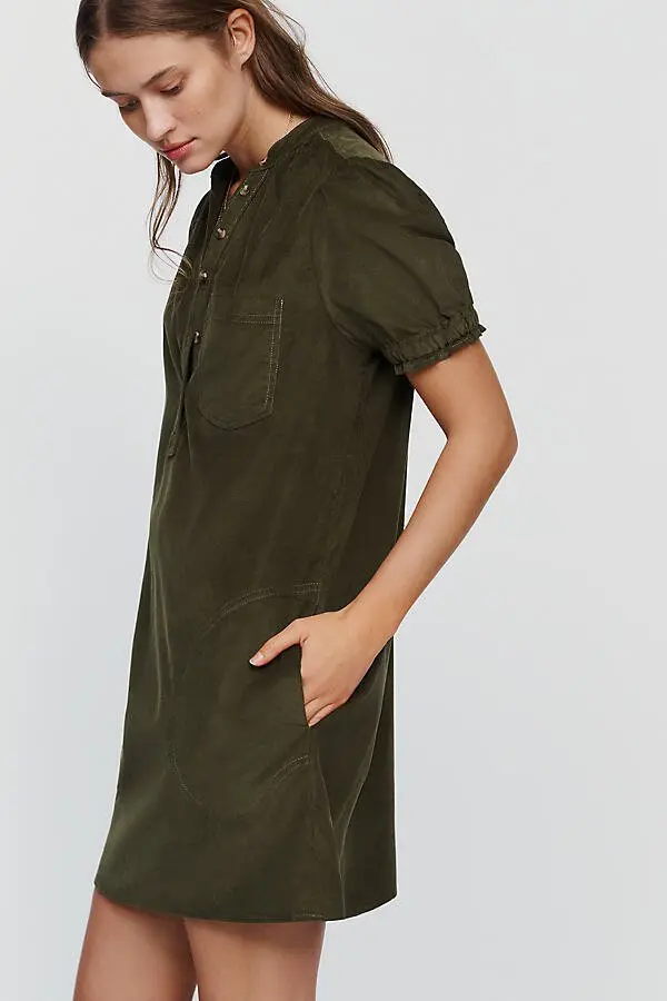 PILCRO Aly 100% Cotton Corduroy Mi Shirtdress - Dark Green