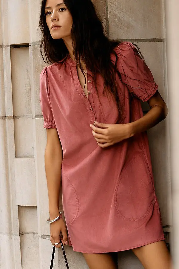 PILCRO Aly 100% Cotton Corduroy Mi Shirtdress - Pink