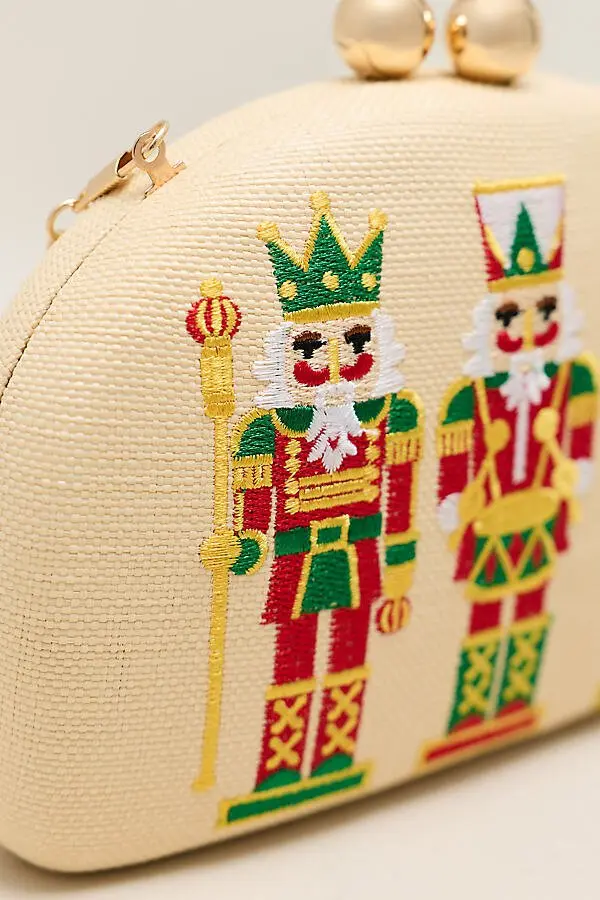 LISI LERCH Embroidered Kiss Lock Clutch - Red