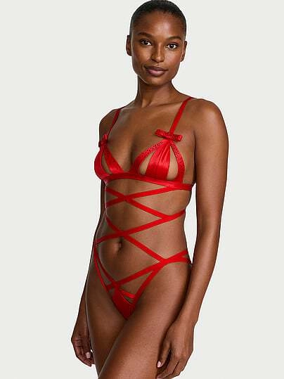 Victoria's Secret Tease Shine Bow Peekaboo Teddy - Red