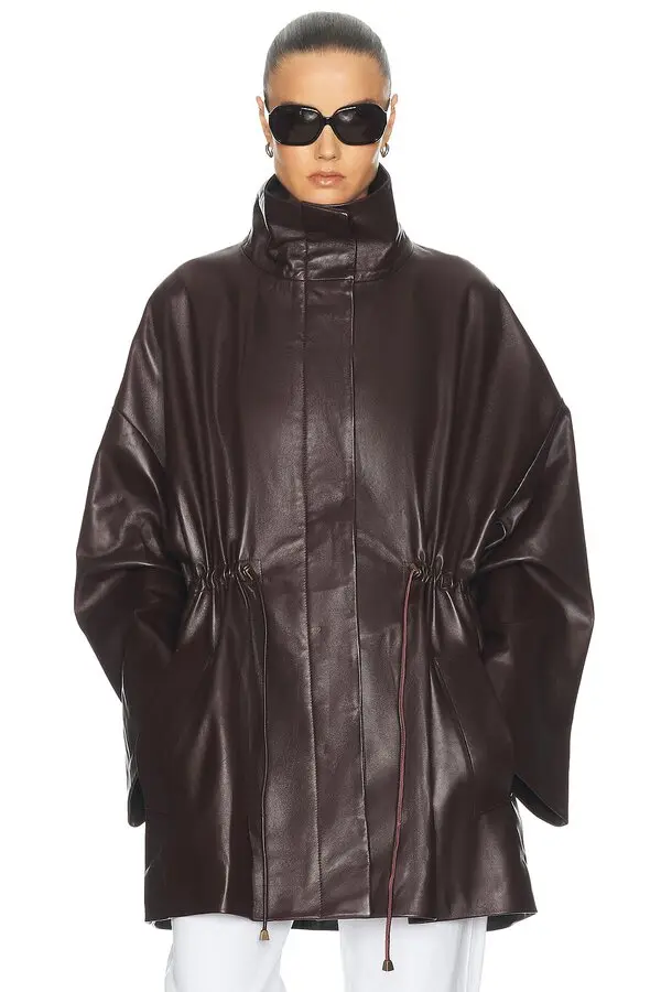 Tove Erna Leather Coat In Burgundy