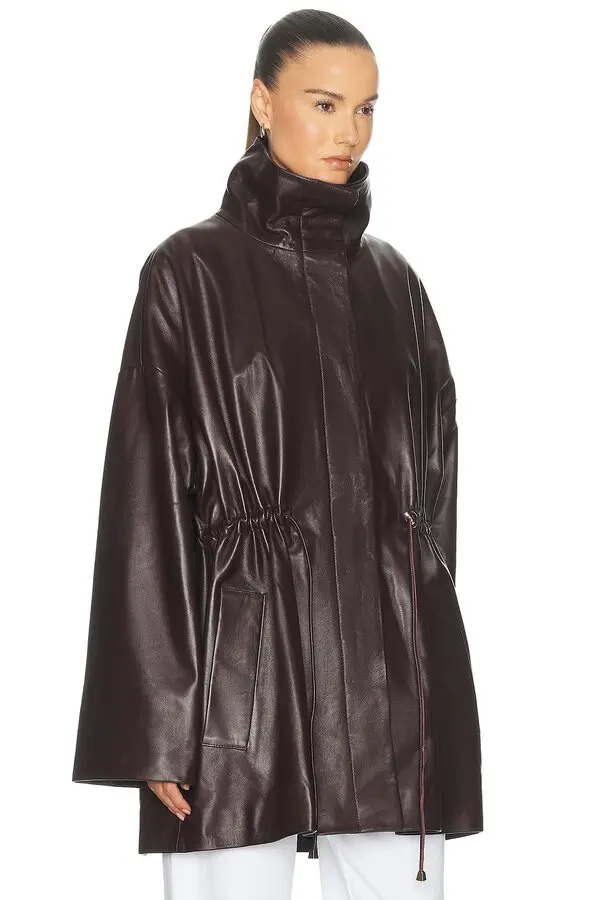 Tove Erna Leather Coat In Burgundy