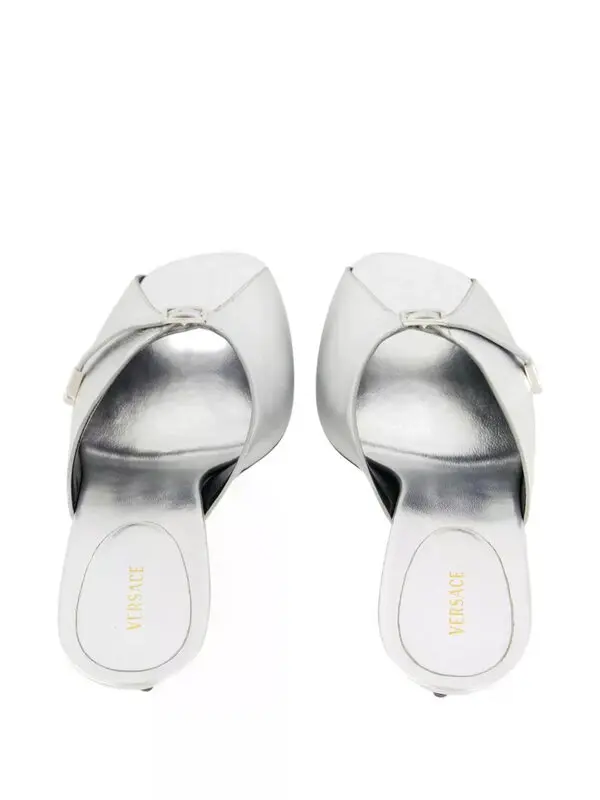 Versace Buckle-detail Metallic Sandals - Silver
