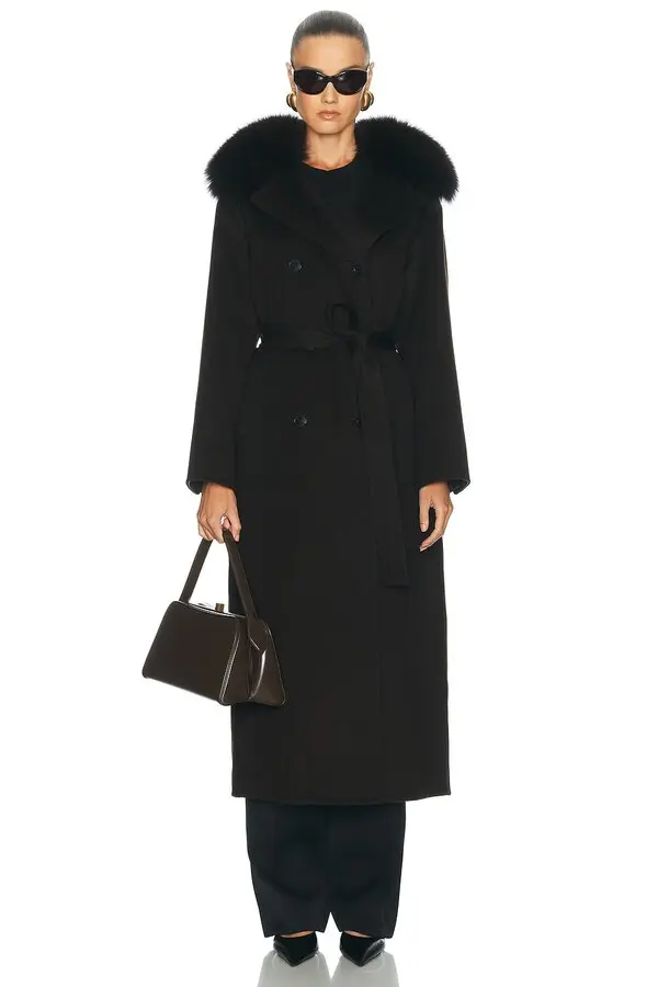 YVES SALOMON Long Coat In Brown - Merisier