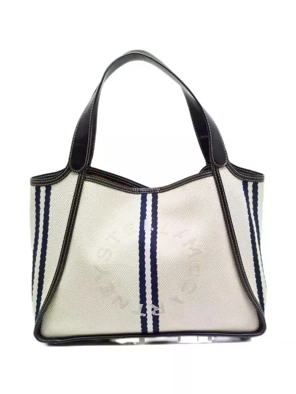 Stella McCartney Large Logo Striped Tote Bag - Neutrals