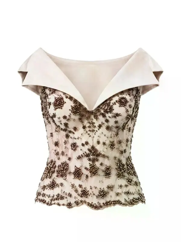 GEMY MAALOUF Tuxedo Beaded Top