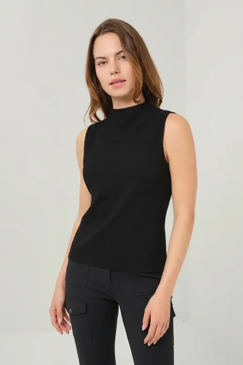 Anatomie Siobhan Mock Neck Textured Knit Top - Black