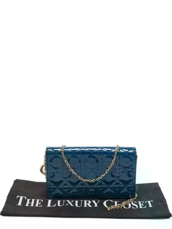 Dior 2021 Lady Cannage Quilted Patent Calf Leather Clutch Bag - Blue