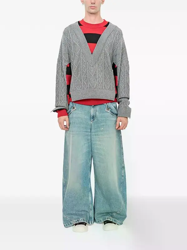 EGONLAB Cable-knit V-neck Sweater