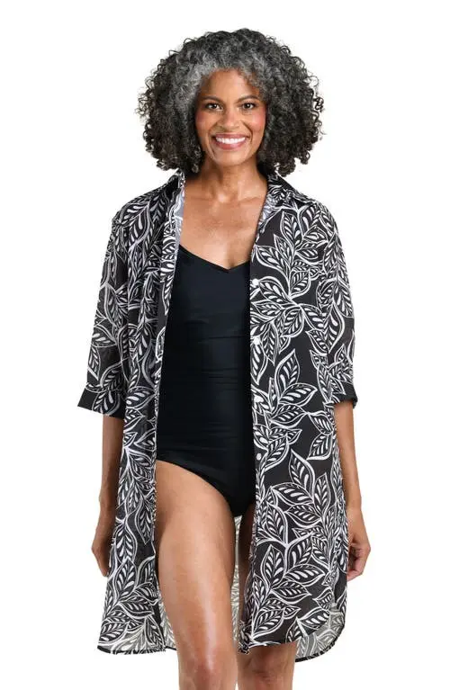 MAXINE OF HOLLYWOOD Native Vines Cover-up Camp Shirt