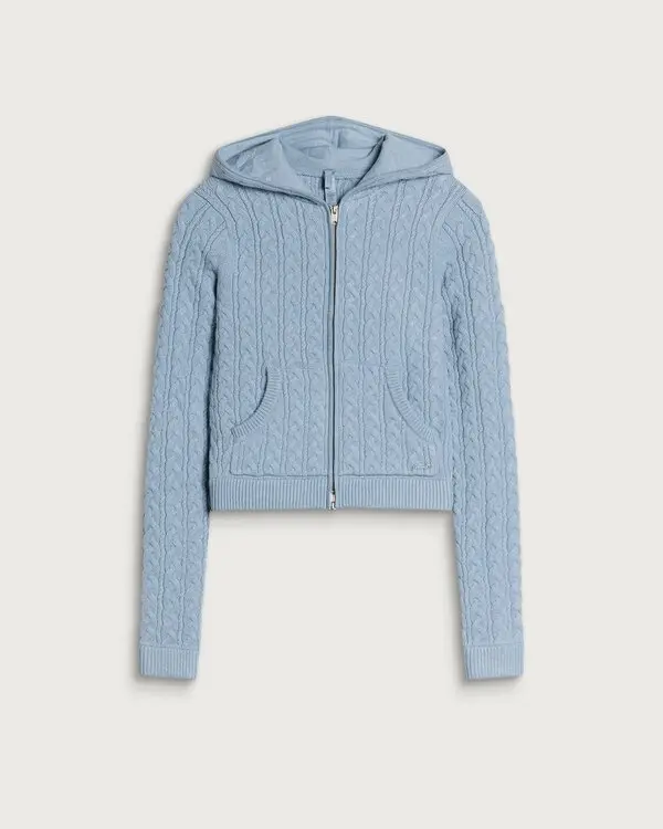 SKIMS Sweater Knit Cable Zip Up Hoodie - Fog