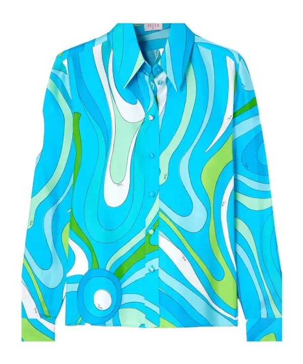 Emilio Pucci Marmo-printed Straight Hem Shirt - Blue