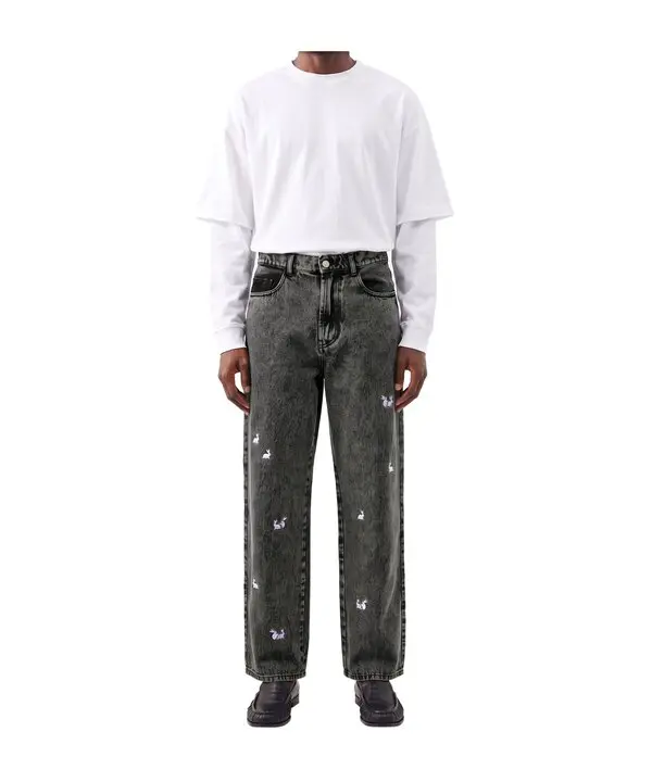 CARNE BOLLENTE Billionaire Rabbit-embroidered Acid-wash Jeans