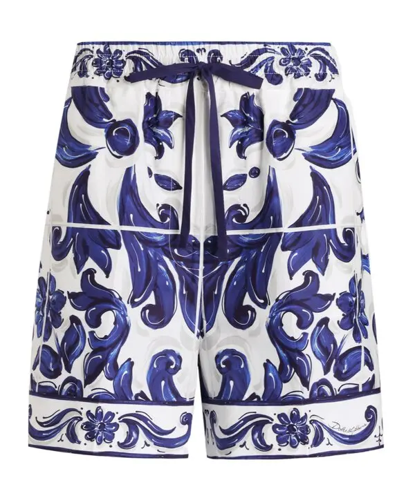 Dolce & Gabbana Majolica-print Drawstring Shorts - Blue