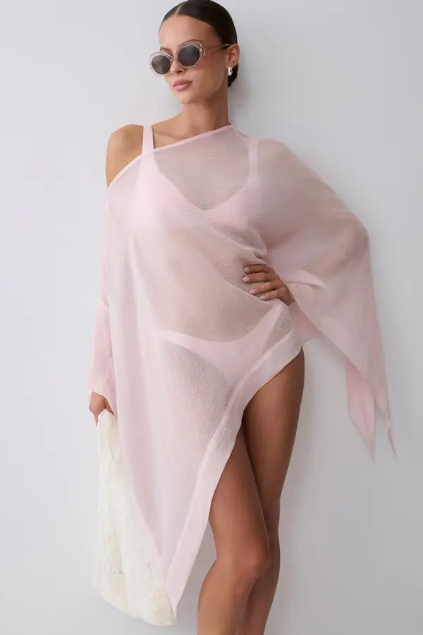 Meshki Leilani Sheer Draped Asymmetric Top