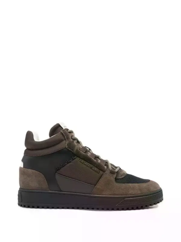 Emporio Armani Suede-panelled High-top Sneakers - Brown