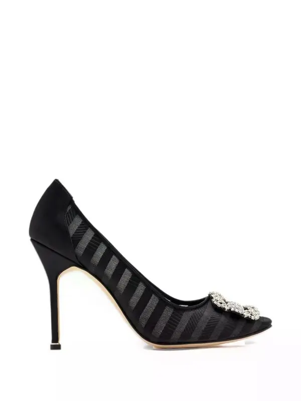 Manolo Blahnik Hangisila Crystal-buckle Striped Pumps
