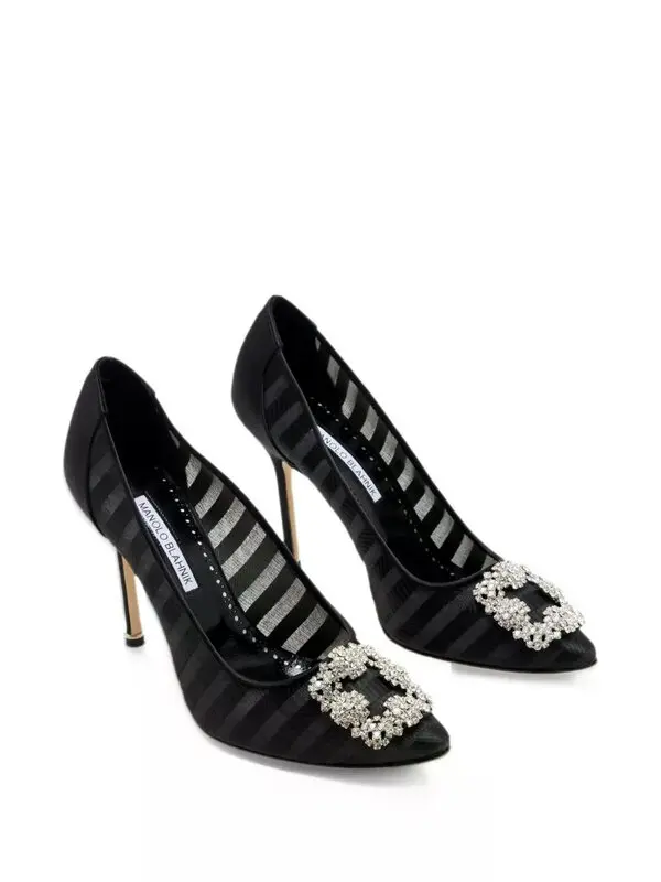 Manolo Blahnik Hangisila Crystal-buckle Striped Pumps