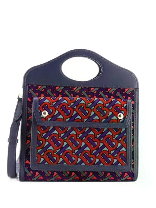 Burberry Pocket Tote Monogram Velvet Leather Mini Satchel - Blue