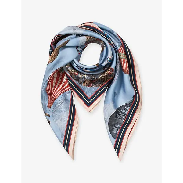 ASPINAL OF LONDON Up Up & Away Silk Scarf - Dusky Blue