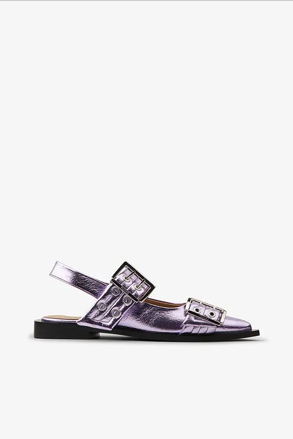 GANNI Metallic Feminine Buckle Ballerinas
