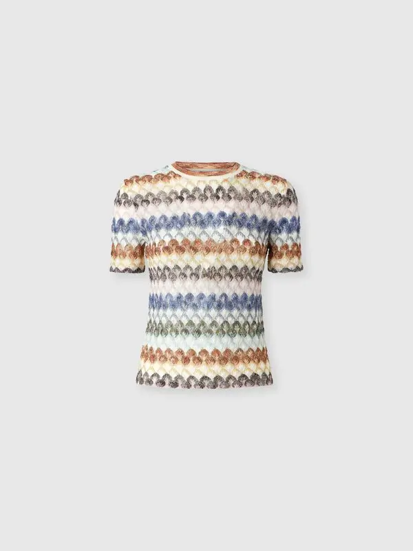 Missoni Short-sleeve Viscose Lamé Top With Lace Motif - Multicoloured