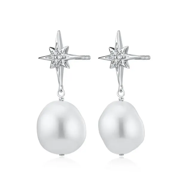 SCREAM PRETTY Pearl Drop Star Stud Earrings - Silver