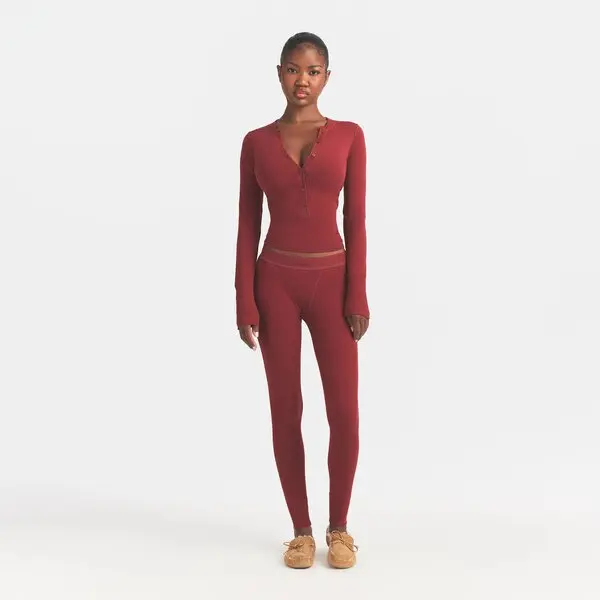 SKIMS Mid Rise Legging | Red | | Cotton Rib