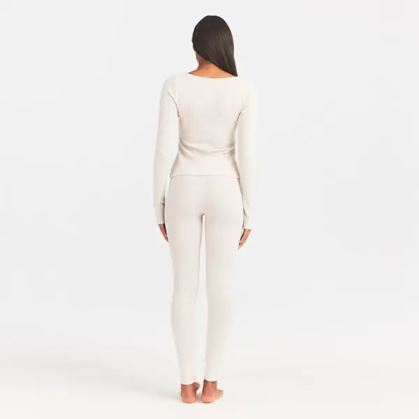 SKIMS Henley And Legging Pajama Set | Light Neutral | | Waffle
