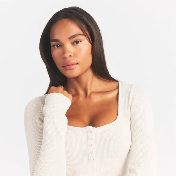 SKIMS Henley And Legging Pajama Set | Light Neutral | | Waffle