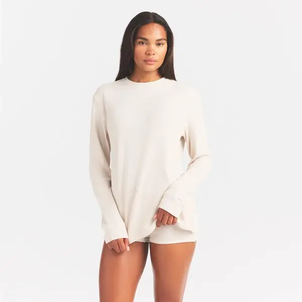SKIMS Oversized Long Sleeve Top | Light Neutral | | Waffle