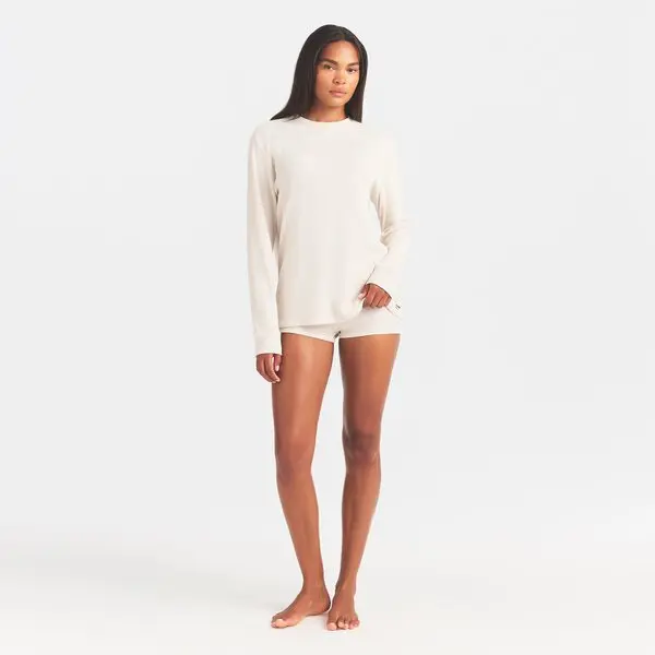 SKIMS Oversized Long Sleeve Top | Light Neutral | | Waffle