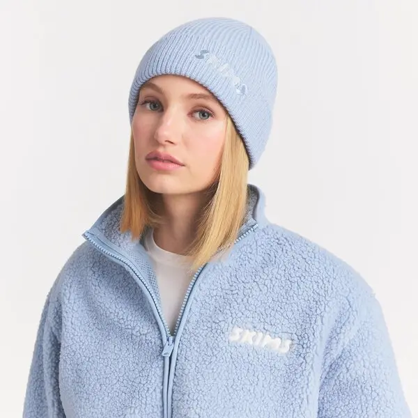 SKIMS Wool Blend Knit Beanie Hat | Blue | Accessories