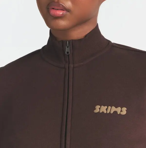 SKIMS Logo Track Jacket | Deep Neutral | | Cotton Fleece
