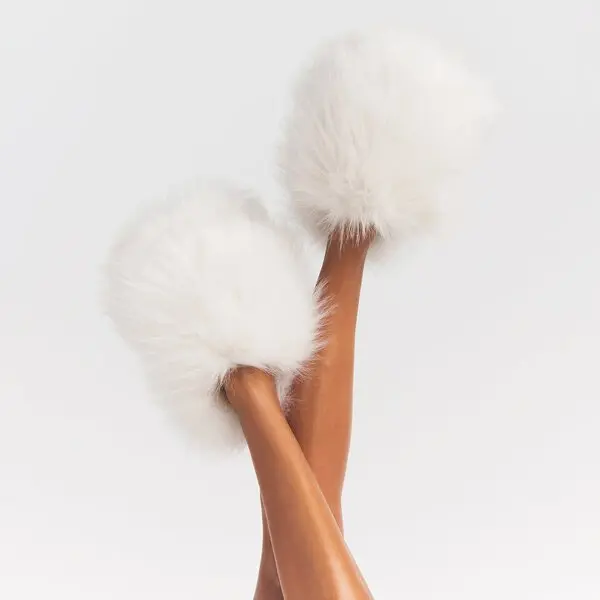 SKIMS Oversized Slipper | White | | Faux Fur