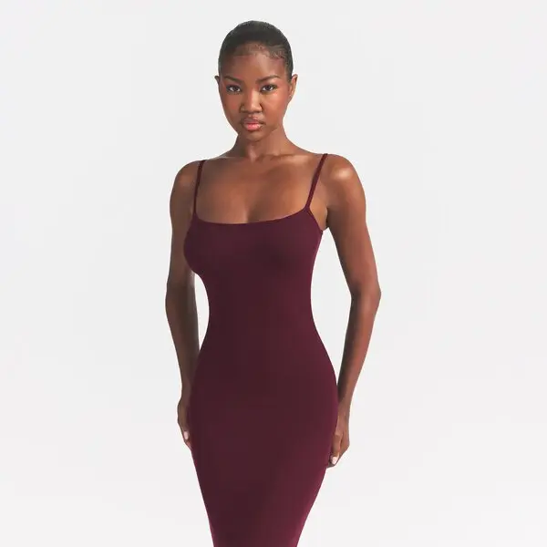 SKIMS Long Slip Dress | Red | | Soft Lounge
