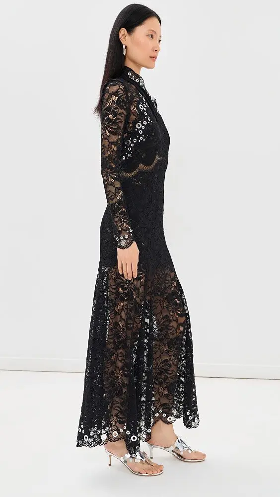 Rabanne Lace Wrap Long-sleeve Maxi Dress