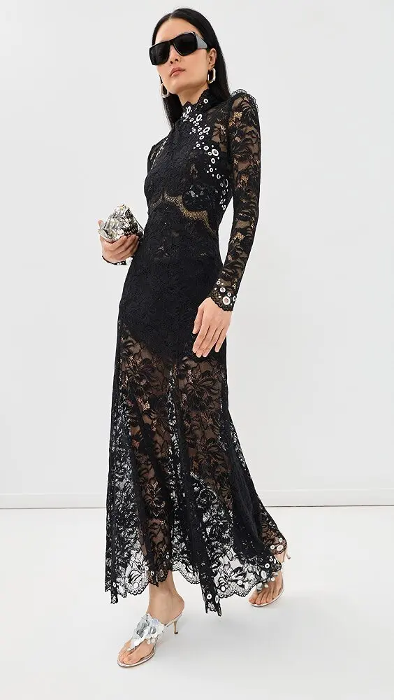 Rabanne Lace Wrap Long-sleeve Maxi Dress