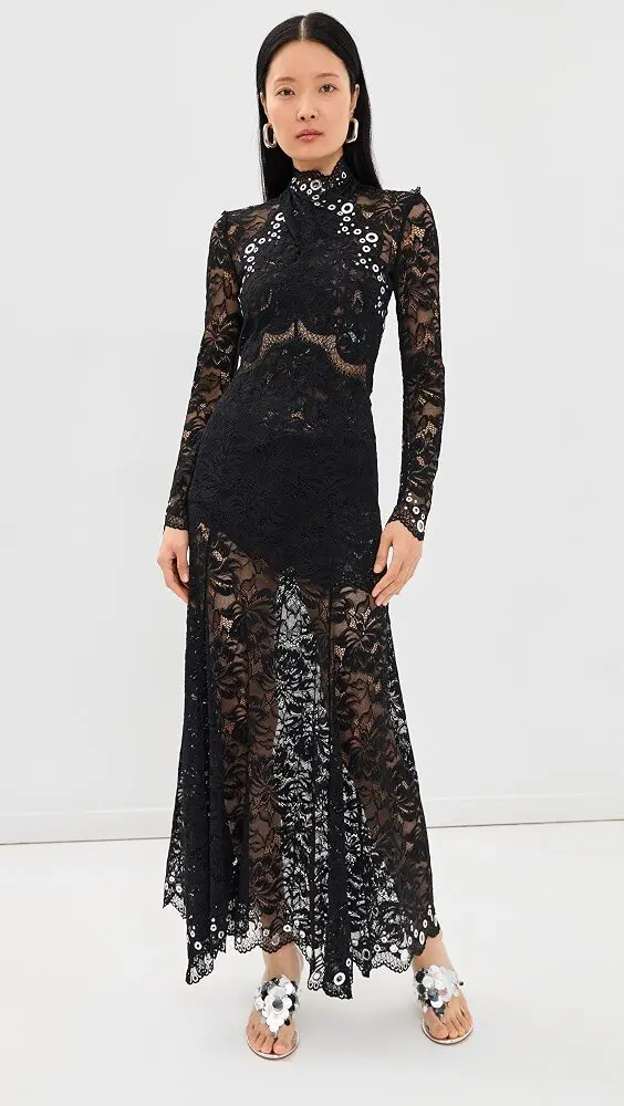 Rabanne Lace Wrap Long-sleeve Maxi Dress