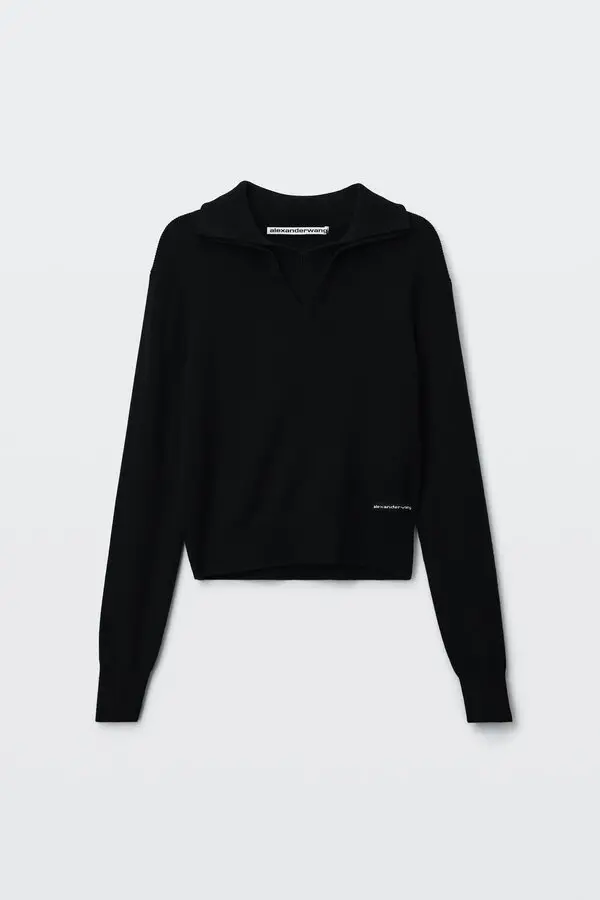 Alexander Wang Double Collar Long Sleeve V-neck Sweater - Black