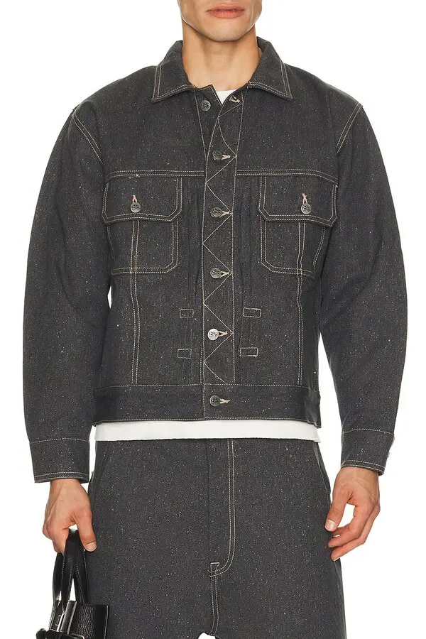 ART COMMUNITY Motif Japanese Denim Jacket In Denim-dark