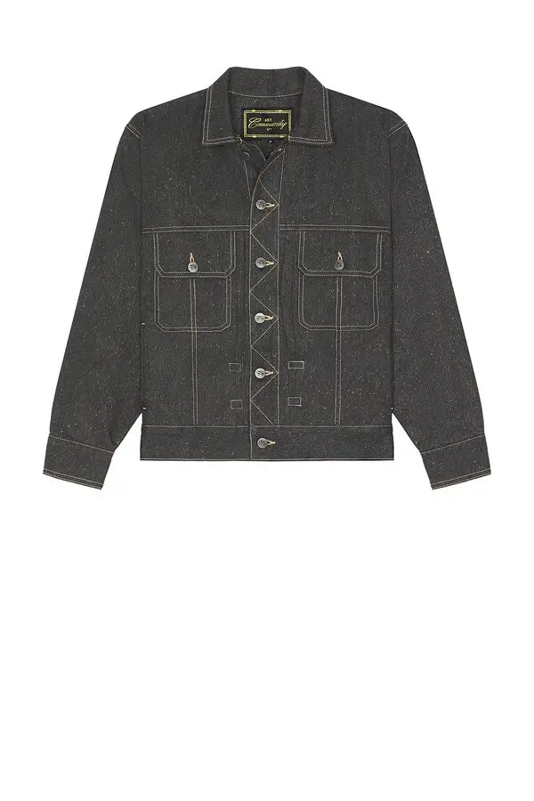 ART COMMUNITY Motif Japanese Denim Jacket In Denim-dark