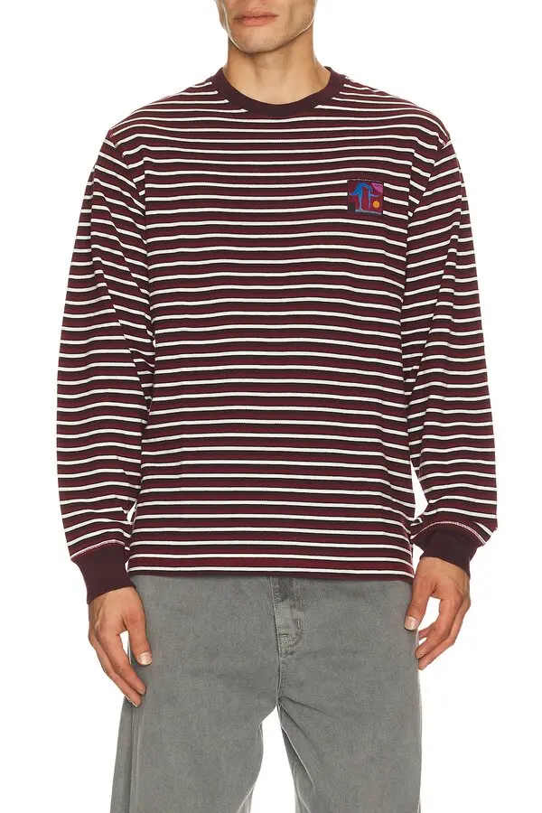 PARRA Tripped Stripes Pique Long Sleeve T-shirt In Burgundy