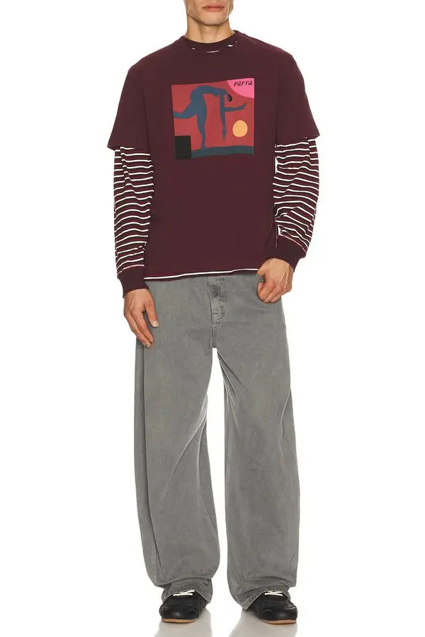 PARRA Tripped Stripes Pique Long Sleeve T-shirt In Burgundy