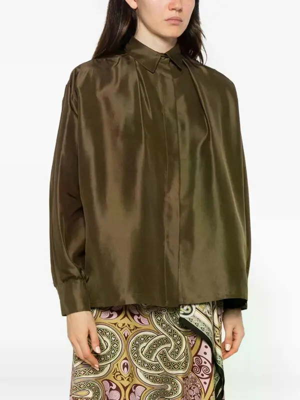 La DoubleJ La Scala Feather-trimmed Silk Shirt