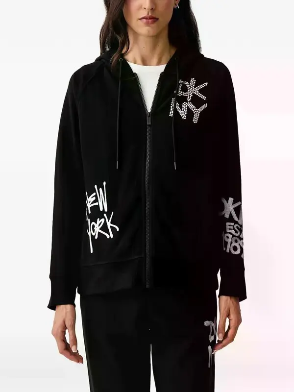 Dkny Logo-print Rhinestone-embellished Hoodie - Black