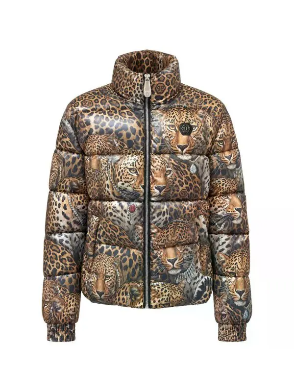 Philipp Plein Short Puffer Jacket Leopard All-over