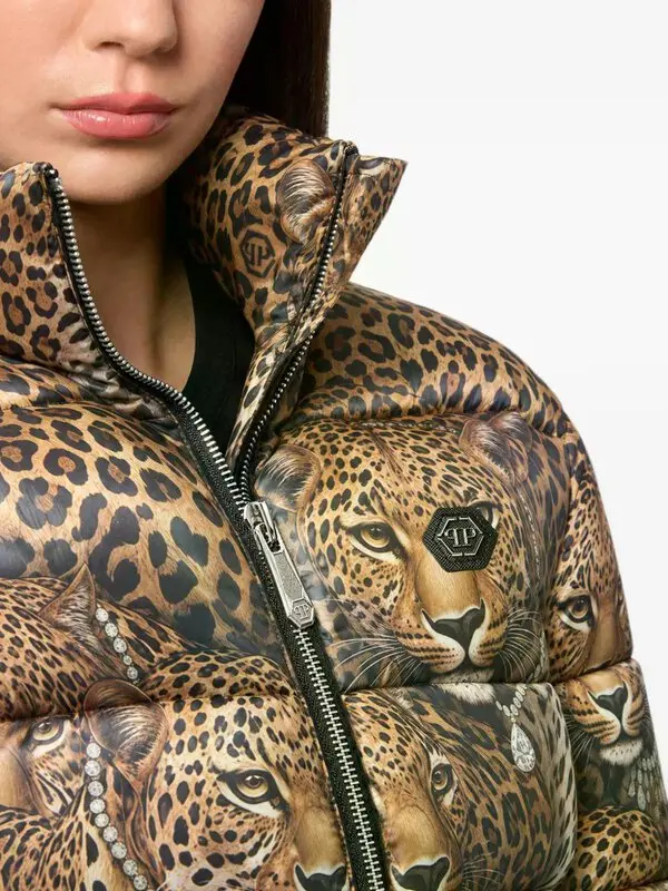 Philipp Plein Short Puffer Jacket Leopard All-over